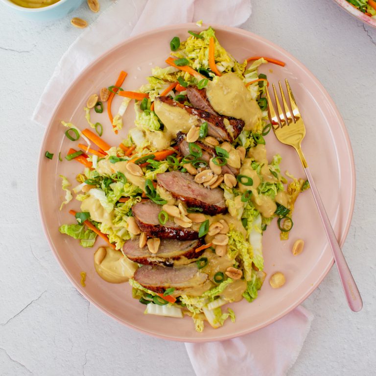 Lemongrass Duck Breasts with Peanut Satay Sause & Wombok Salad | Luv-a ...