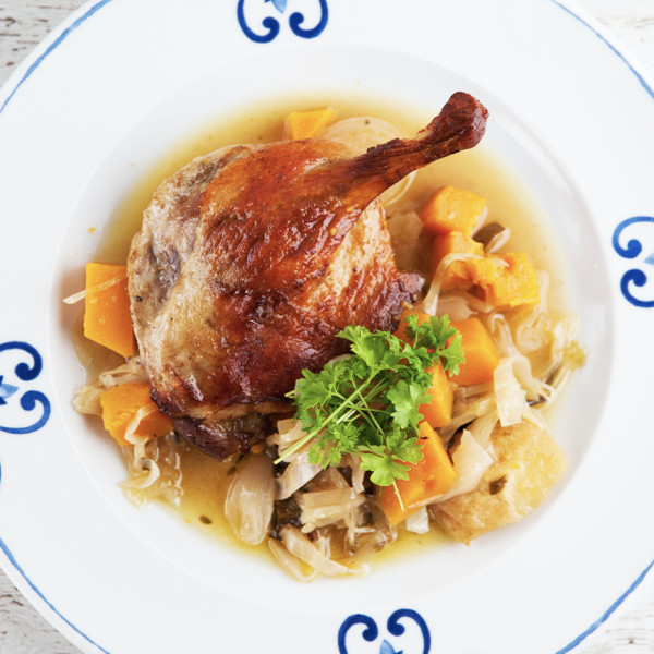 Confit Duck Legs with Pumpkin, Apple & Cabbage Recipe | Luv-a-Duck ...