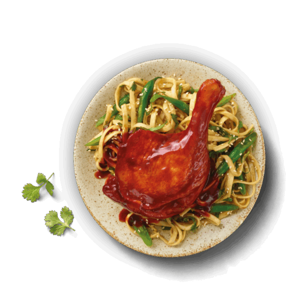 Peking Duck Leg with Sesame Noodles and Greens Recipe | Luv-a-Duck ...